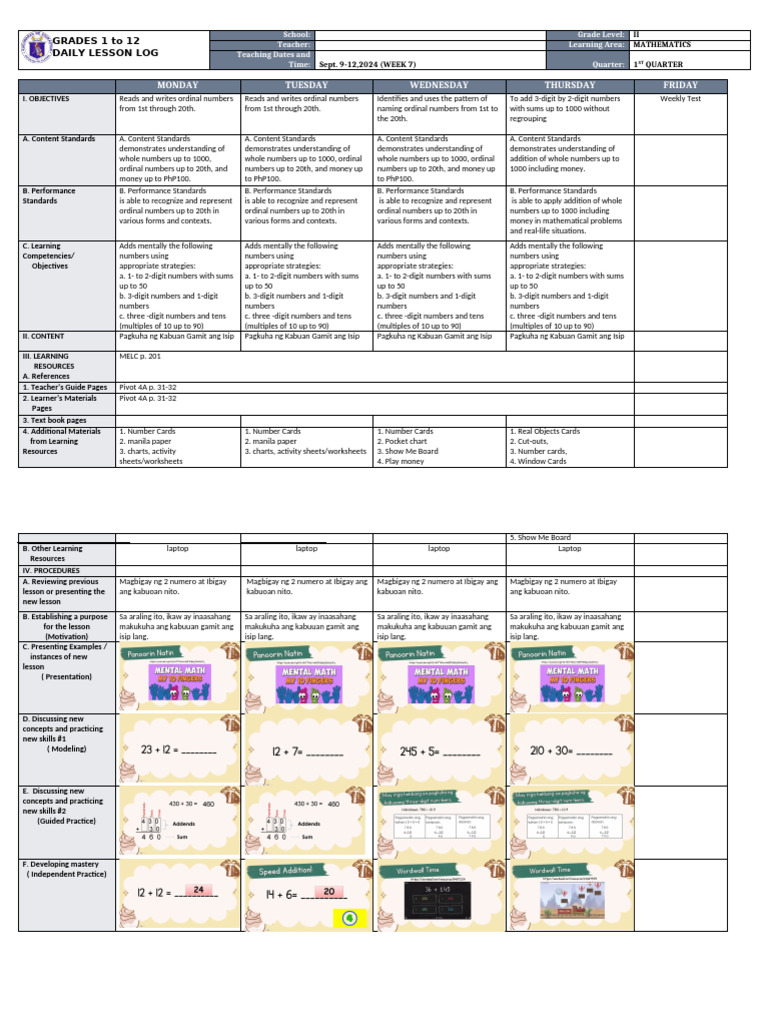 DLL - Mathematics 2 - Q1 - W7 | PDF