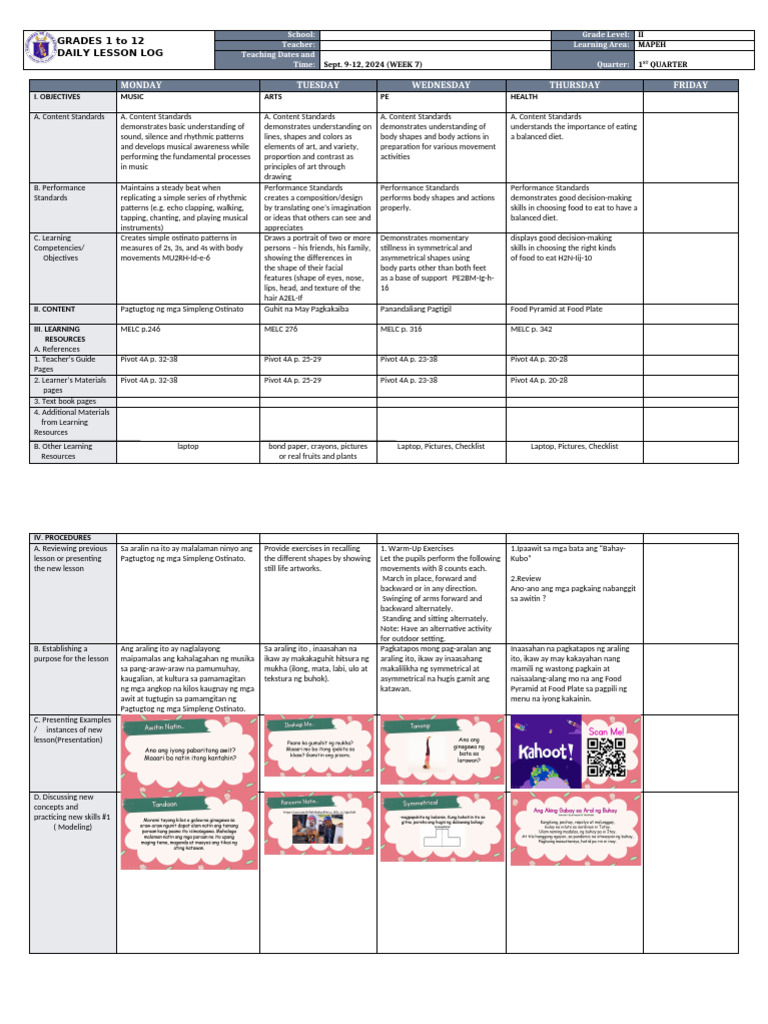 DLL - Mapeh 2 - Q1 - W7 | PDF