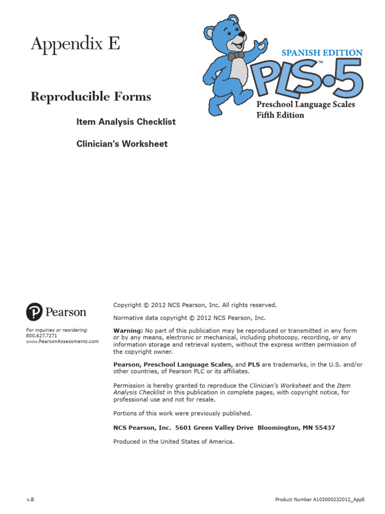 PLS-5 Spanish Q-Global Administration and Scoring Manual Appendix E ...