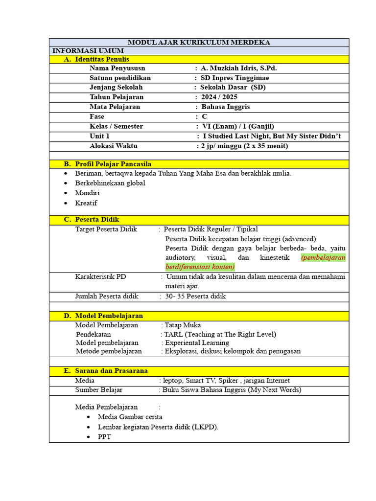 T3-Aksi Nyata - Modul Ajar - Bahasa Inggris - Pendekatan - Experiential ...