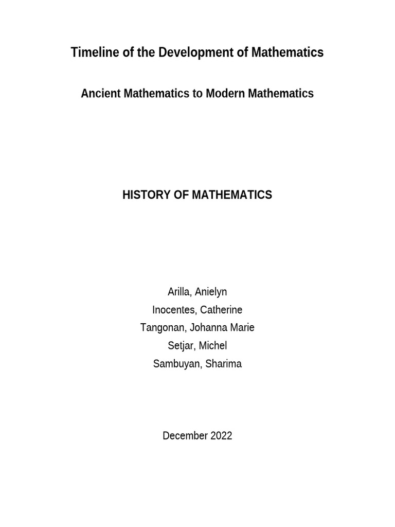 Timeline of The Development of Mathematics | PDF