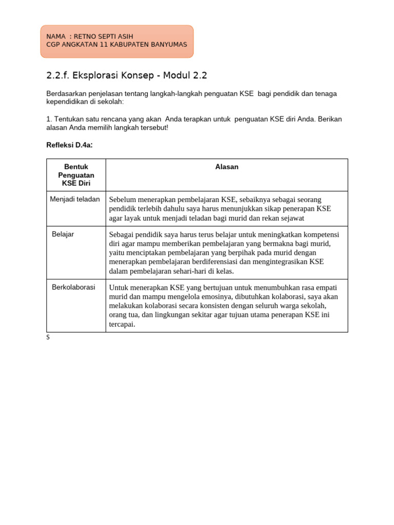 Eksplorasi Konsep Modul 2.2 - Refleksi-D-4a - Retno Septi Asih | PDF
