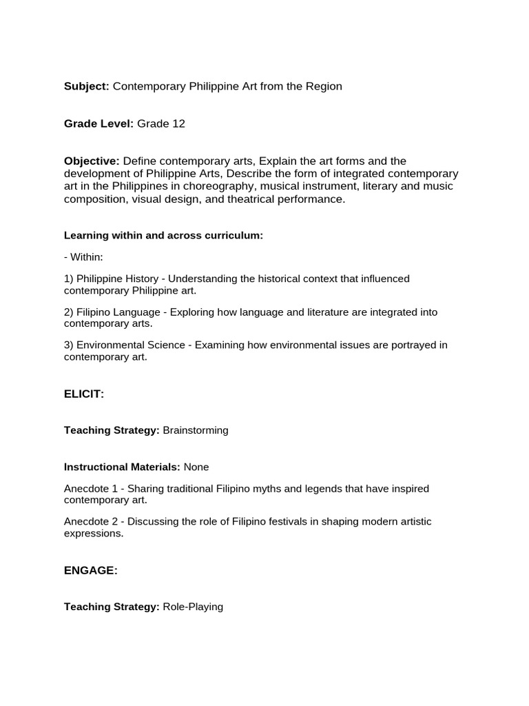 CPAR LESSON PLAN Looking Back at Philippine Art - Docx2 | PDF