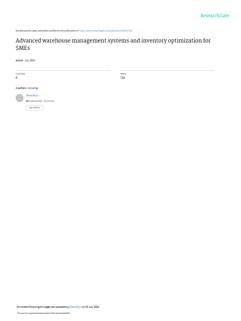 Advanced Warehouse Management Systems and Inventory Optimization For Smes | PDF
