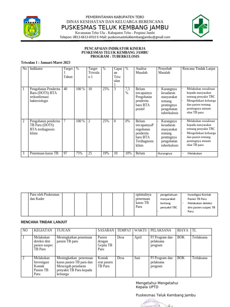 Indikator Kinerja TB Paru TW 1 | PDF