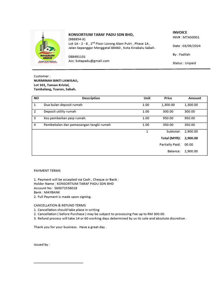 Lampiran Invoice Paip & Tangki | PDF