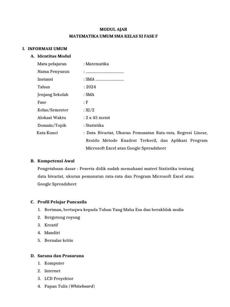 Modul Ajar Regresi Linear | PDF