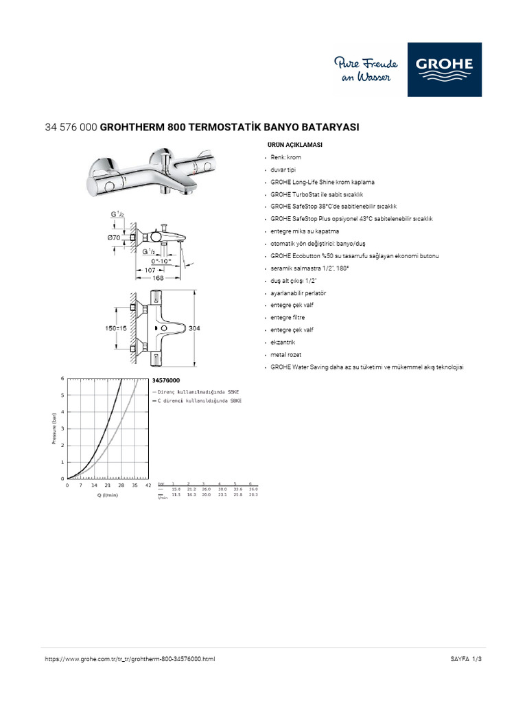 GROHE Specification Sheet 34576000 | PDF