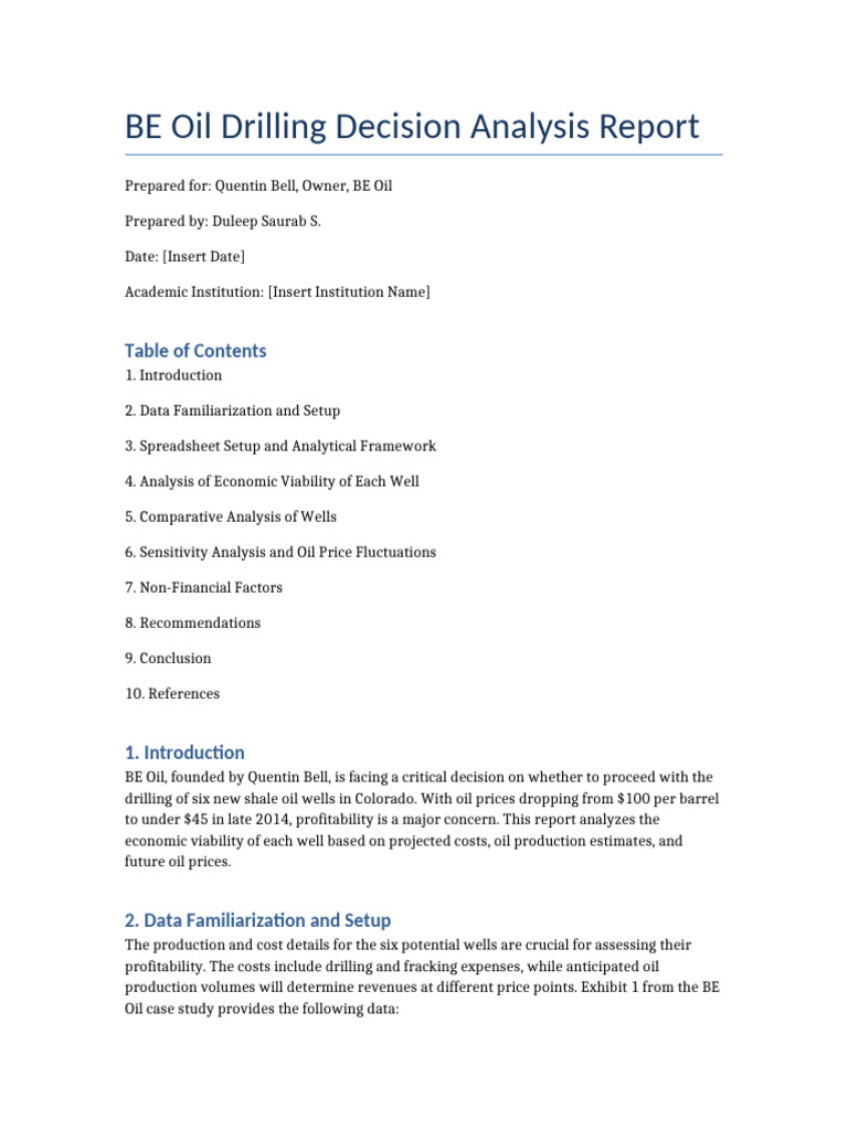 BE Oil Drilling Decision Analysis Report Final | PDF