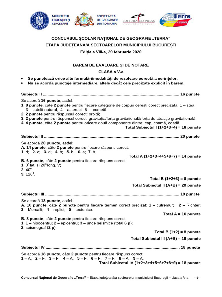 Terra V 2020 Judeteana Barem | PDF