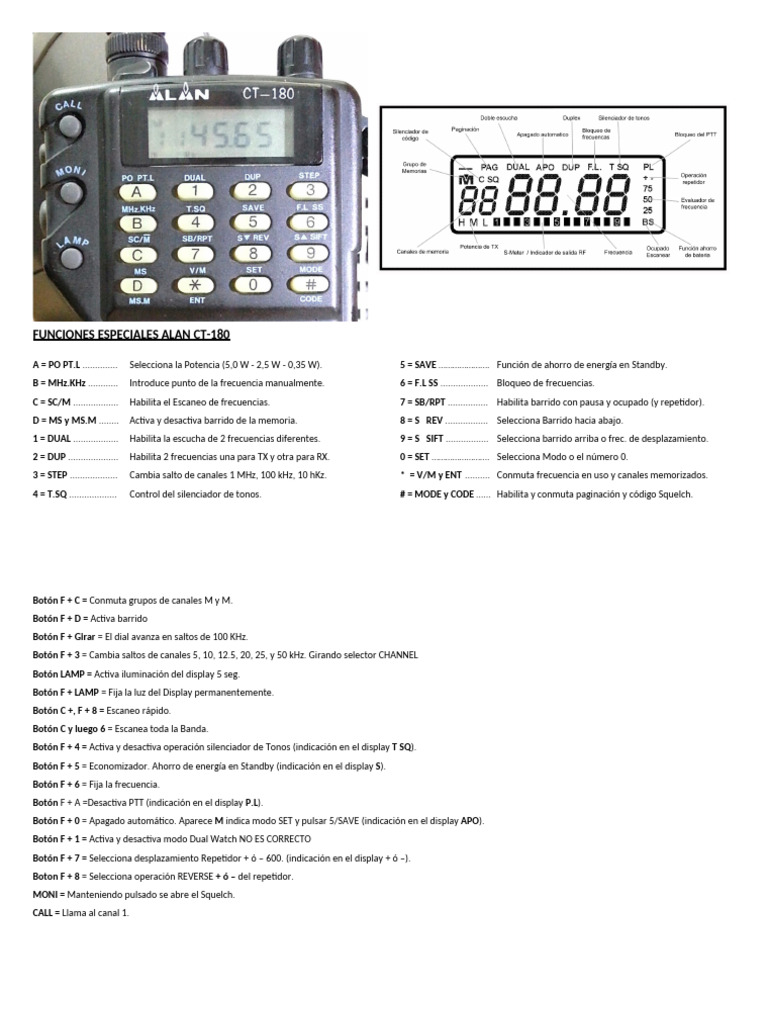FUNCIONES ESPECIALES ALAN CT-180 | PDF