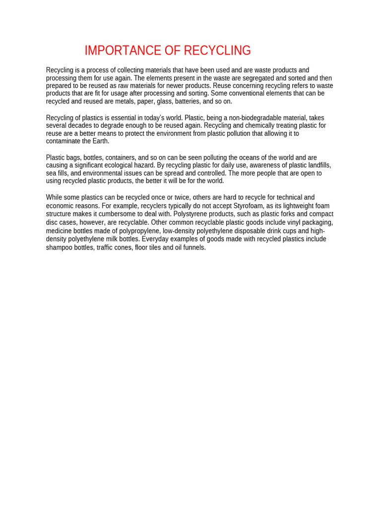 Importance of Recycling | PDF