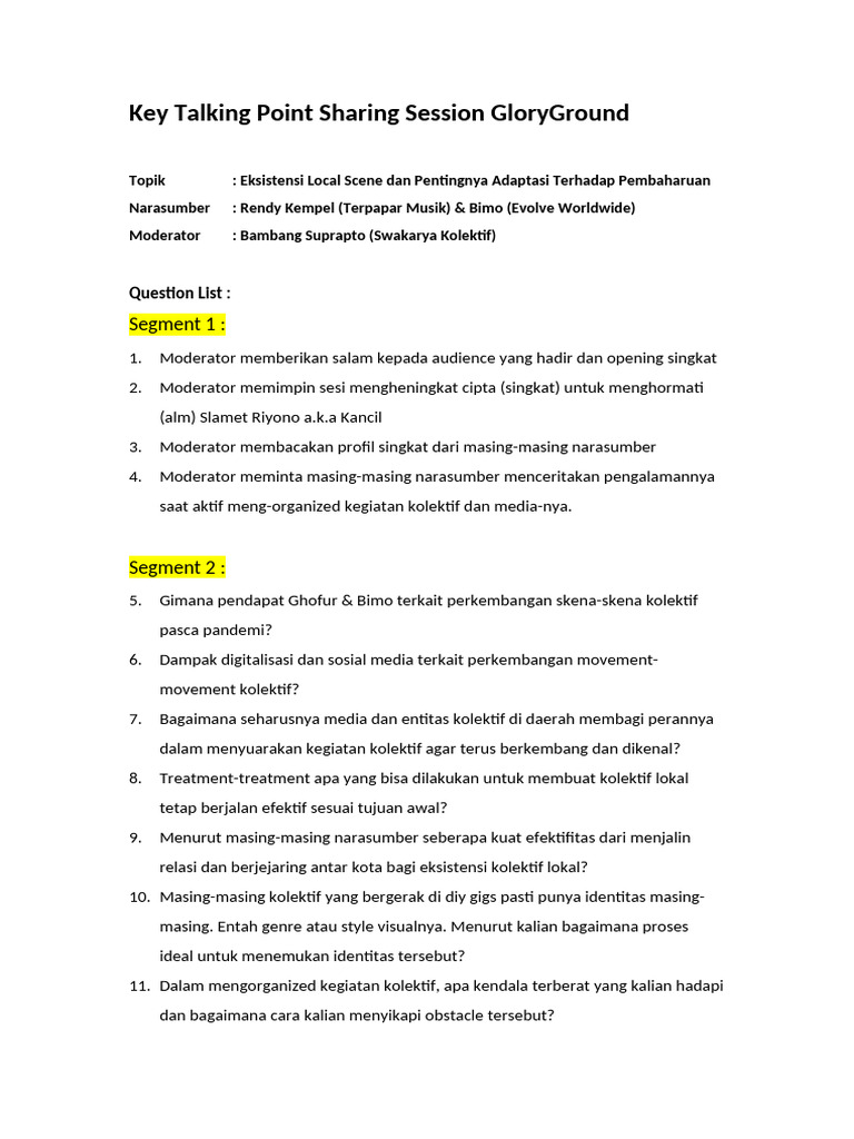 Key Talking Point Sharing Session | PDF