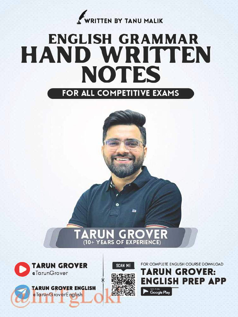 English Grammar Hand Written Notes by Tanu Malik Tarun Grover | PDF