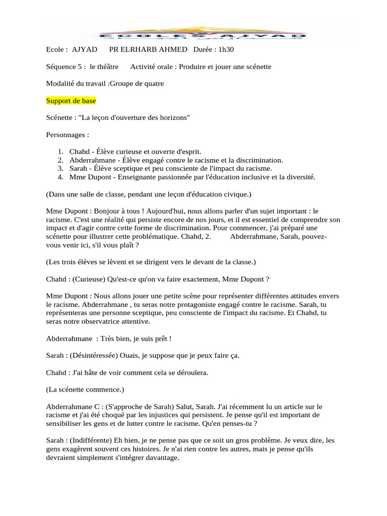 Activité Orale Produire Et Jouer Une Scénette | PDF
