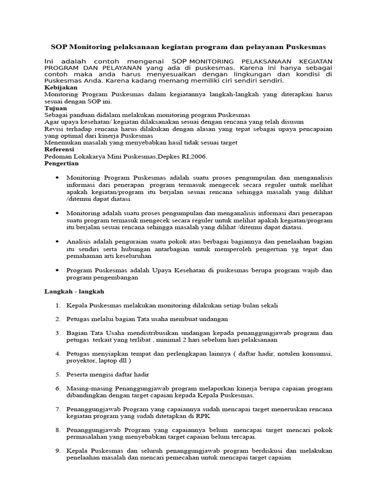 SOP Monitoring Pelaksanaan Kegiatan Prog | PDF