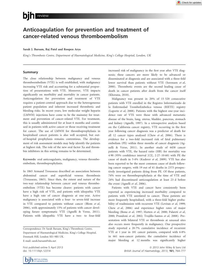 Anticoagulation For Prevention and Treatment of | PDF