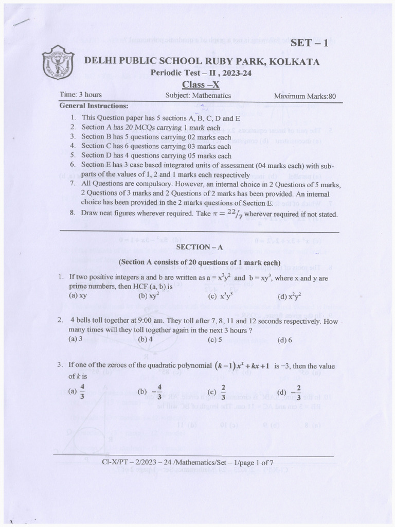 DPS Ruby Park Math Term 2 2023-2024 | PDF
