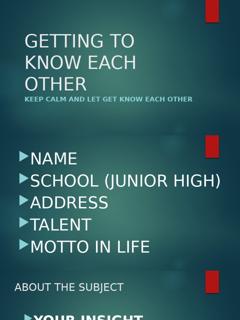 Getting To Know Each Other | PDF