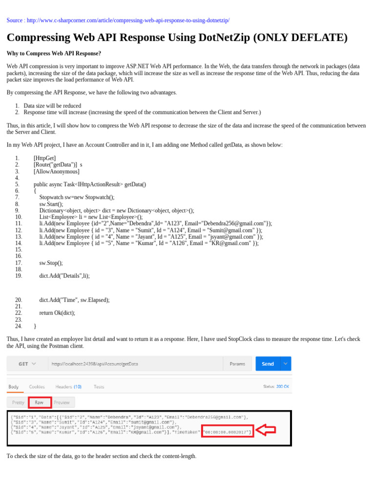 Compressing Web API Response Using DotNetZip | PDF