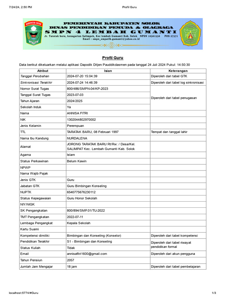 Aplikasi Dapodik ANNISA FITRI | PDF