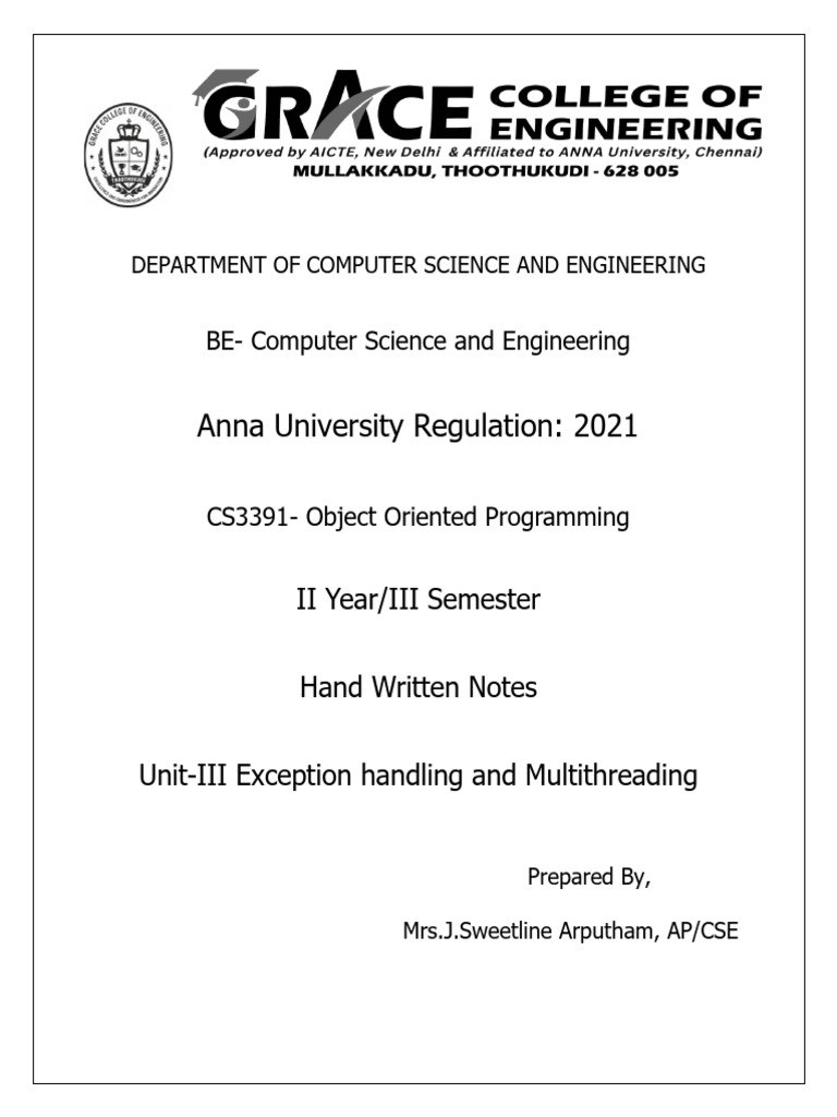 III Cse Cs3391 Oop Unit 3 | PDF
