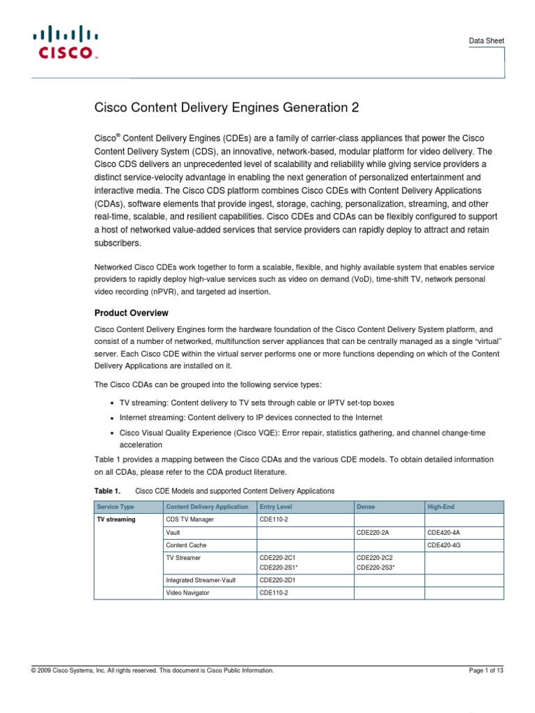Cisco Content Delivery Datasheet | PDF | Solid State Drive | Streaming ...