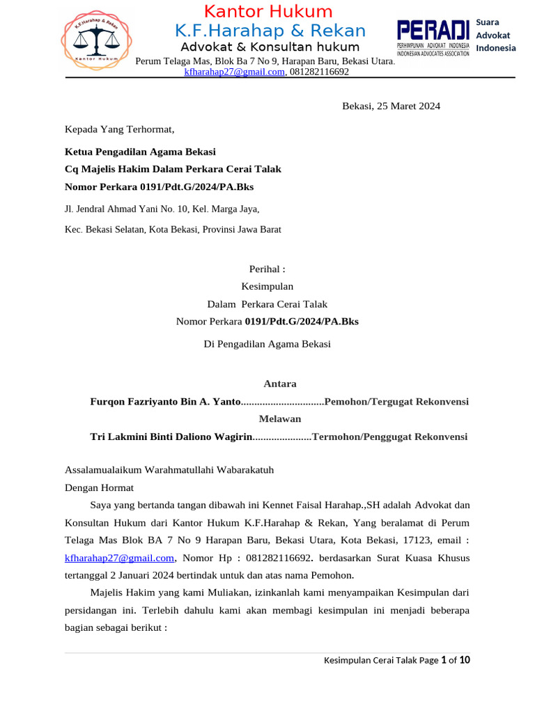 Kesimpulan Pemohon | PDF