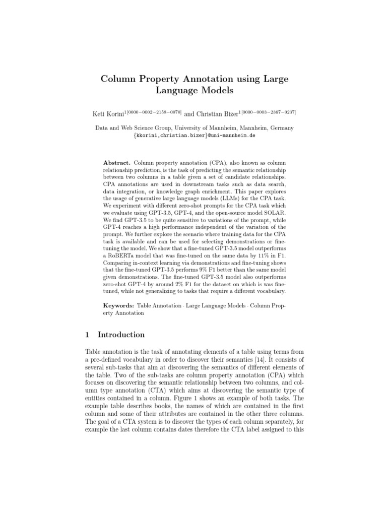Column Property Annotation Using Large | PDF