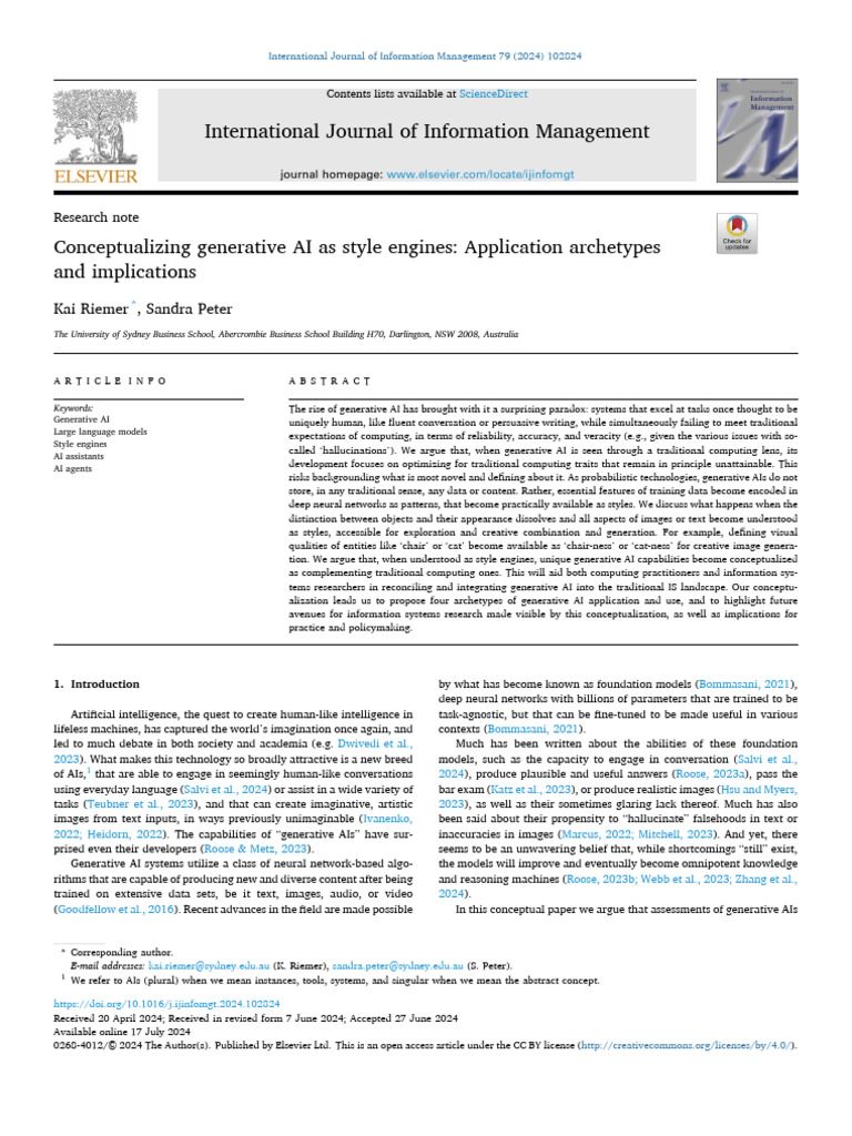 Conceptualizing Generative AI As Style Engines Application Archetypes | PDF