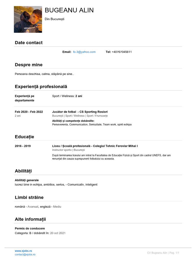 Bugeanu Alin: Date Contact | PDF