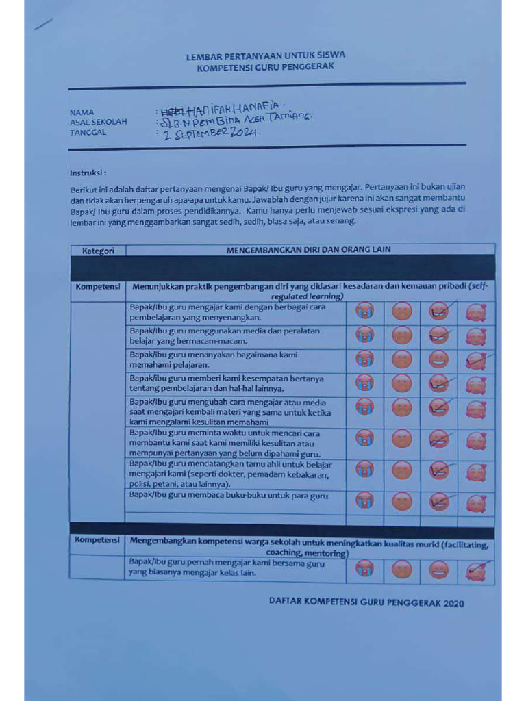 Umpan Balik Siswa Hani | PDF