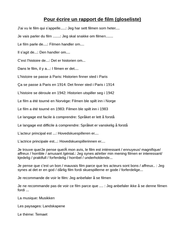 Pour Ecrire Un Rapport de Film | PDF
