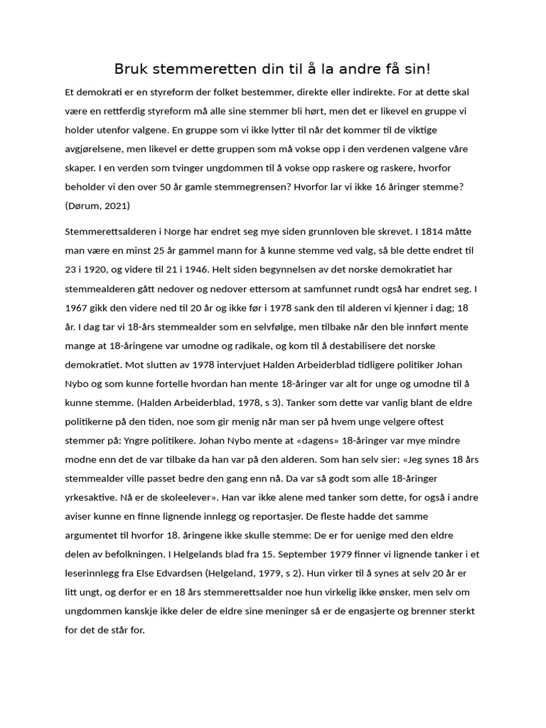 Bruk Stemmeretten Din Til Å La Andre Få Sin! | PDF