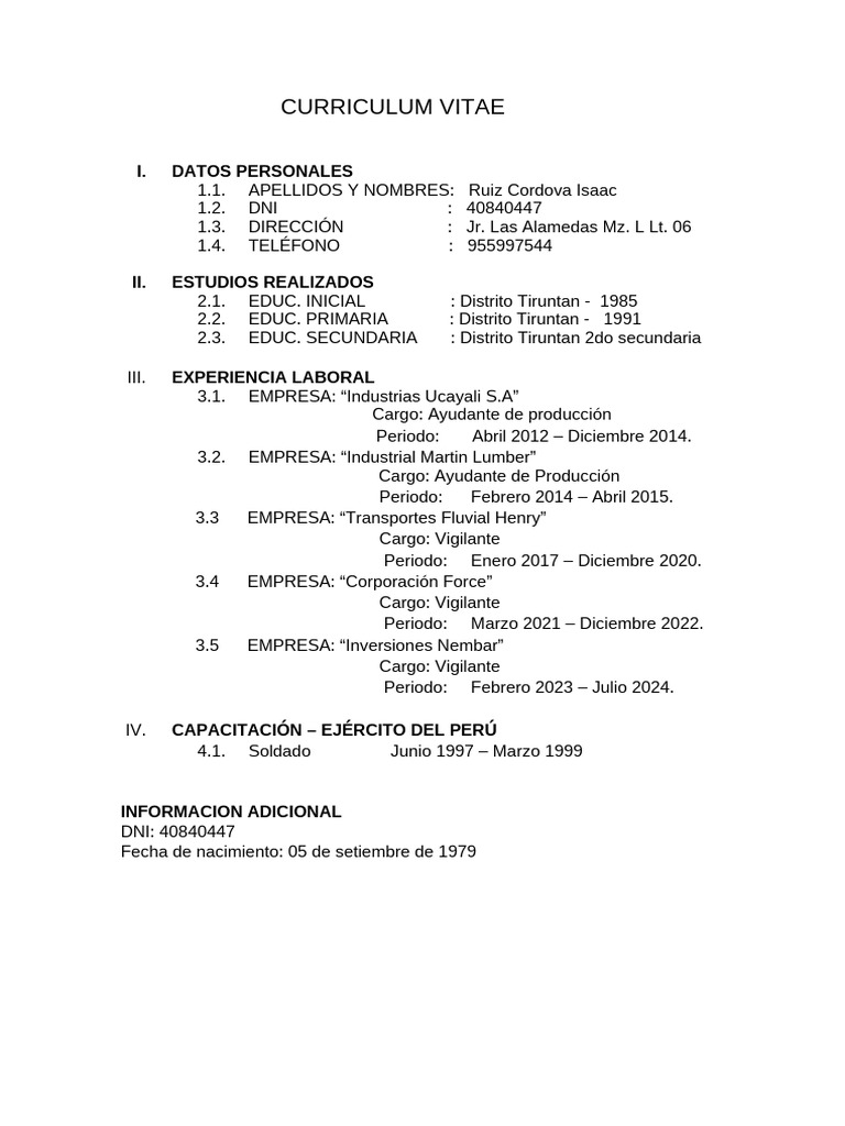 CURRICULUM VITAE - ISACC RUIZ | PDF
