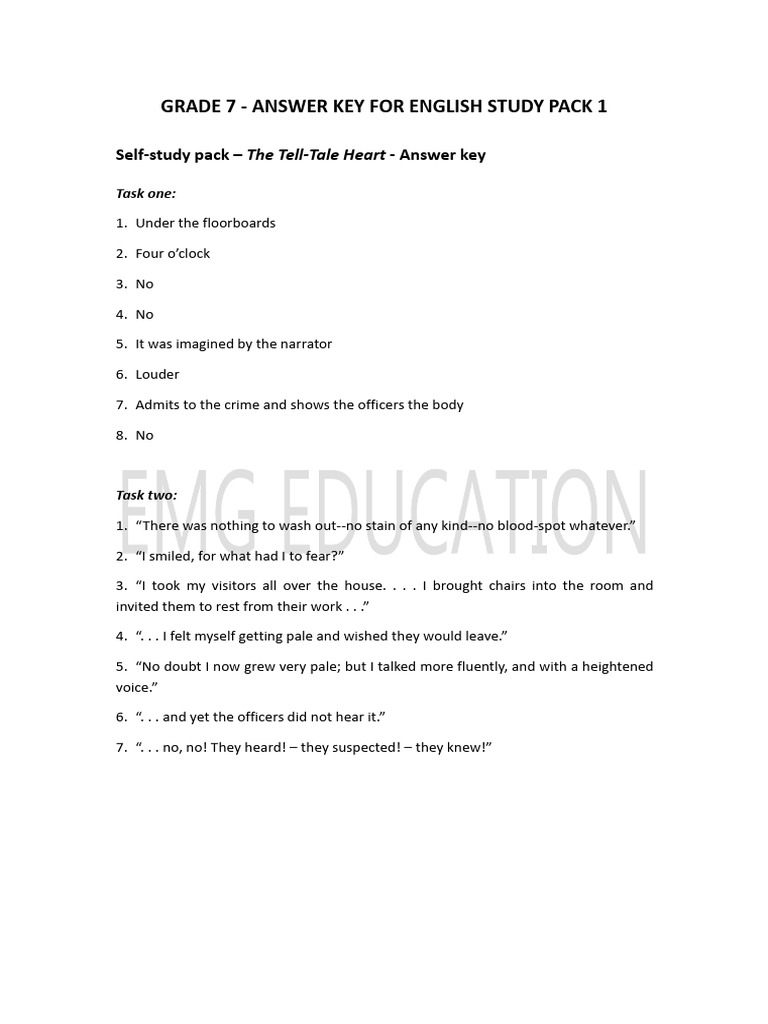 Grade 7 English Study Pack 1 - Answer Key | PDF