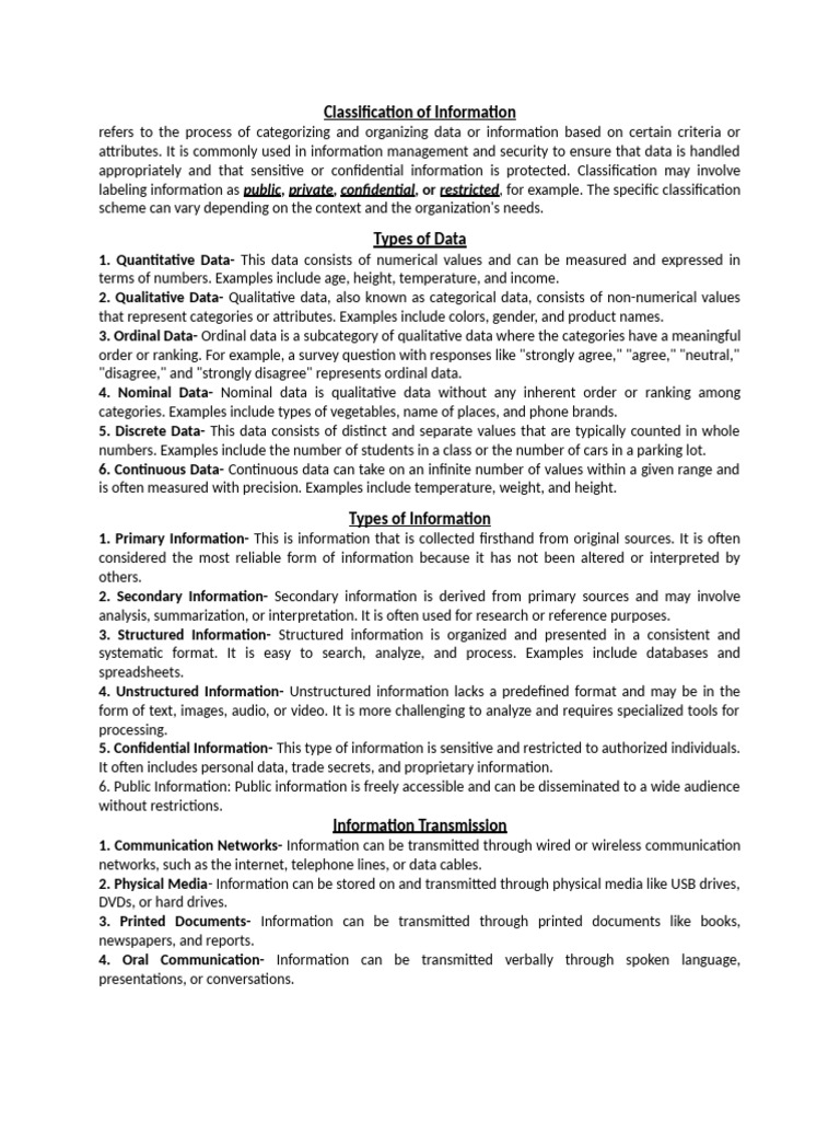 Classification of Information | PDF