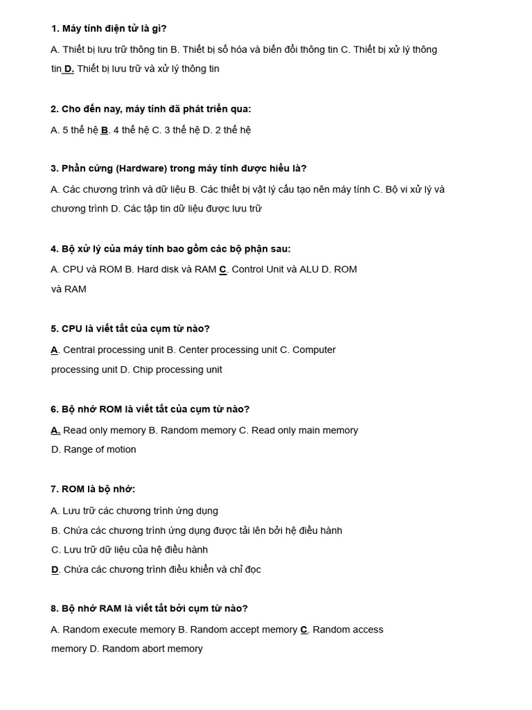 Nhập Môn CNTT (750) Đáp Án | PDF