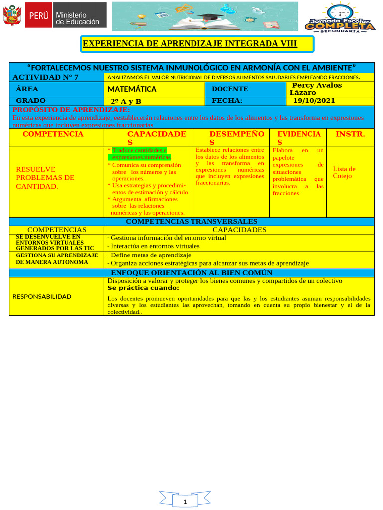 Experiencia de Aprendizaje #8 - Actividad 7 | PDF