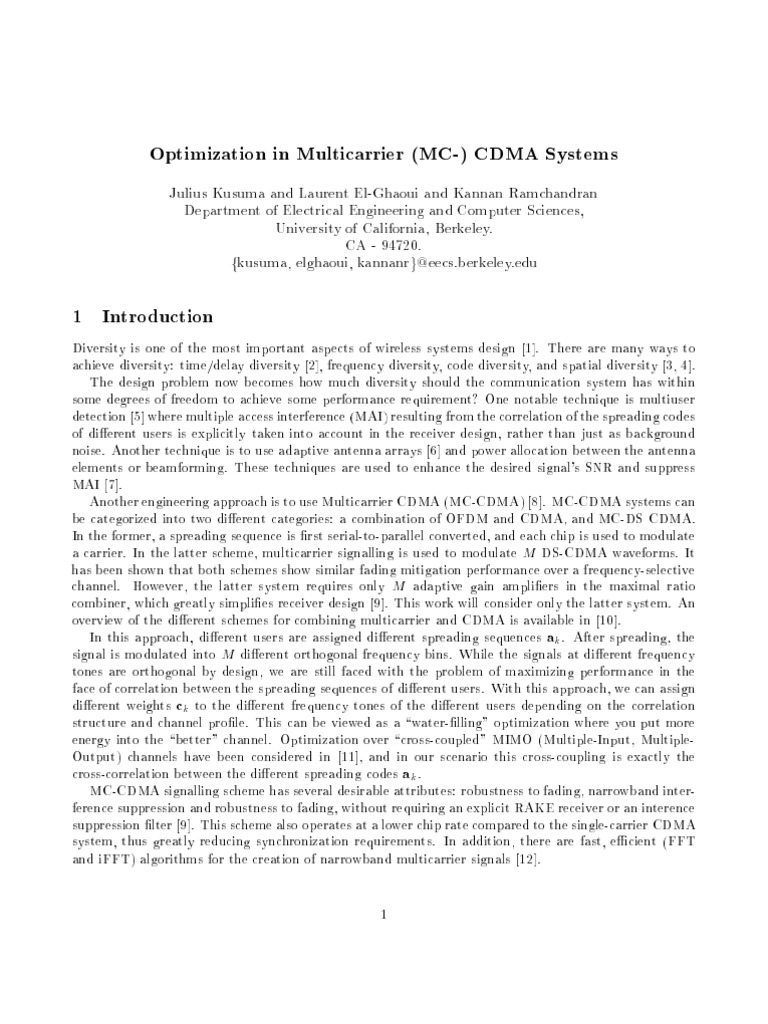 Optimization in Multicarrier (MC-) CDMA Systems | PDF | Code Division Multiple Access | Modulation