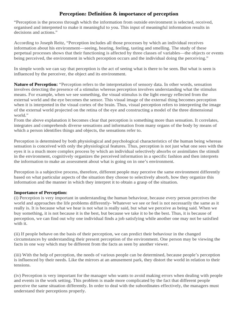 Perception Definition & Importance of Perception | PDF