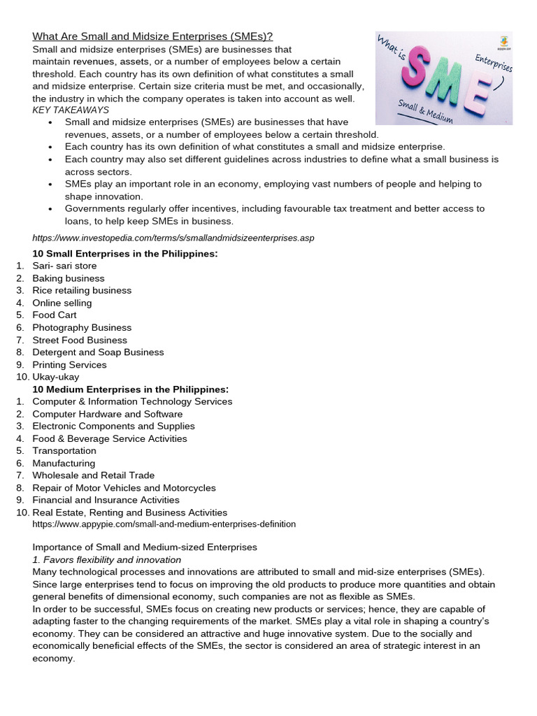 Small and Medium Enterprises | PDF | Small And Medium Sized Enterprises ...
