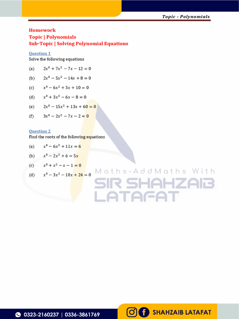 Homework 1f - Solving Polynomial Equations | PDF