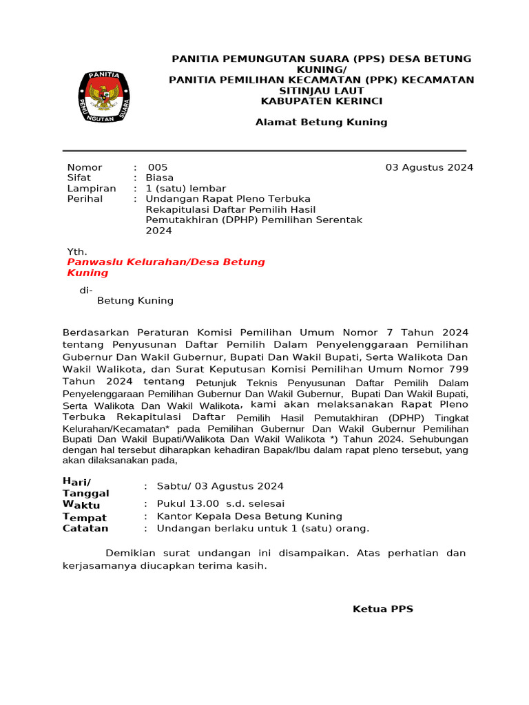 03 Draft Undangan DPHP PPS - PPK | PDF