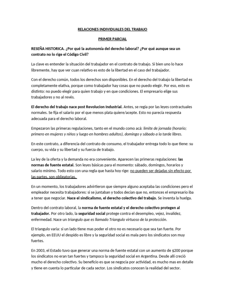 Relaciones Individuales Del Trabajo 1 Parcial | PDF | Derecho laboral | Derecho