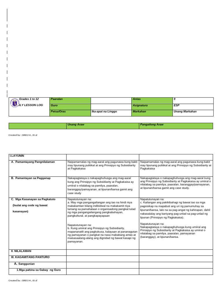 DLL Esp9 Q1 WK4 | PDF
