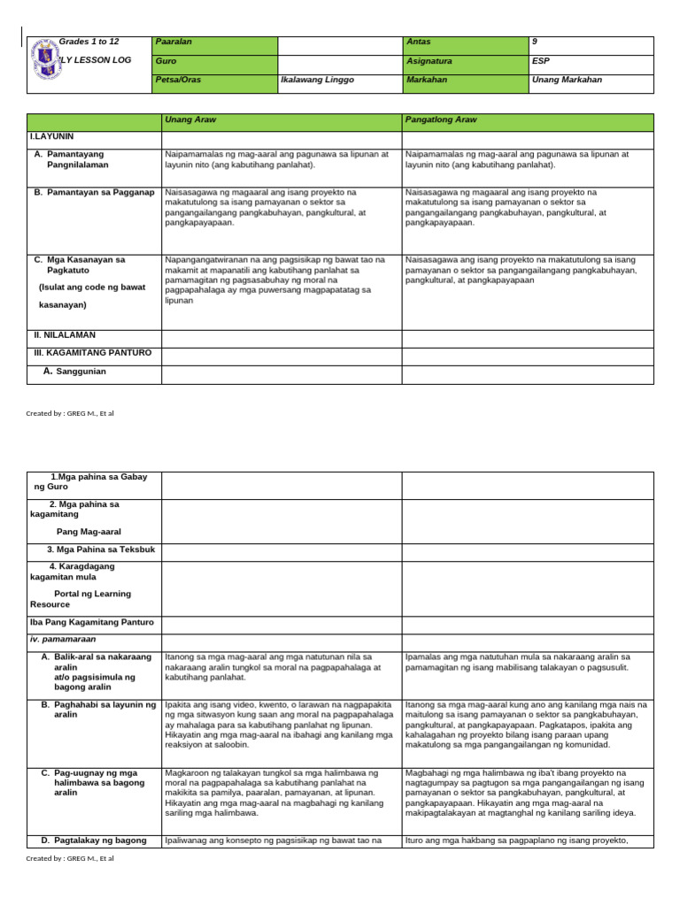 DLL Esp9 Q1 WK2 | PDF