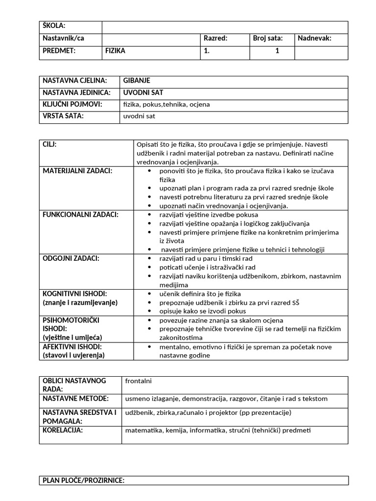 ALFA Priprema - 1.sat | PDF