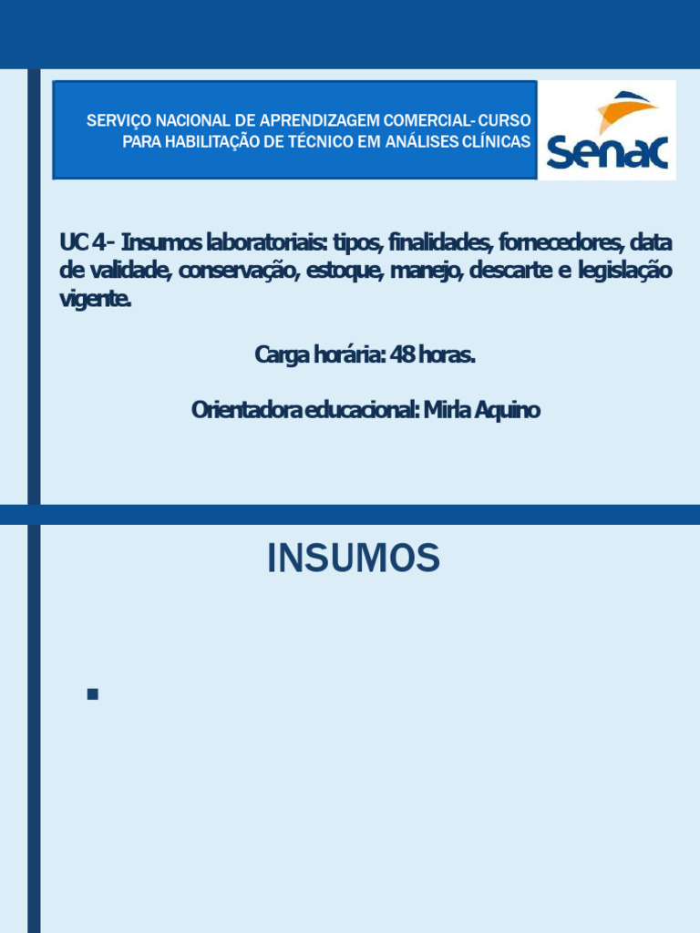 UC 4 - Insumos Laboratoriais - Tipos, Finalidades, Fornecedores, Data ...