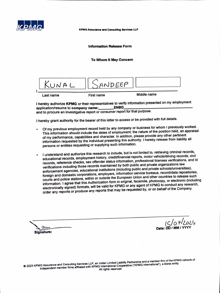 KPMG Information Release Form | PDF